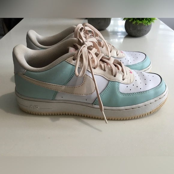 Nike | Shoes | Nike Air Force White And Mint Sneakers With Pink Accents ...